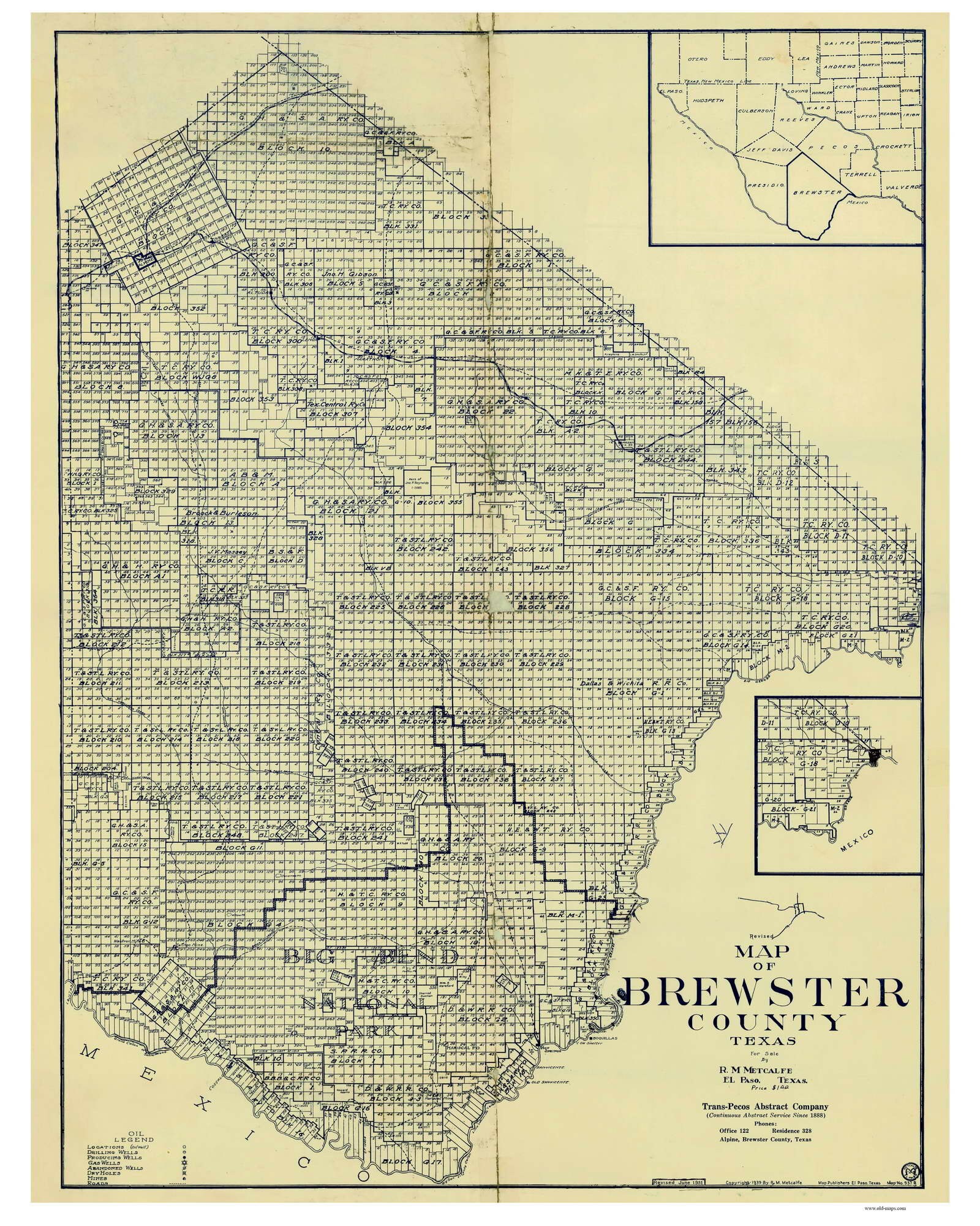 Brewster County Texas 1939 1951 Old Wall Map Reprint | Etsy