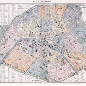 Old Map of Paris 1900 France -- Larousse Atlas -- Detailed Index ...