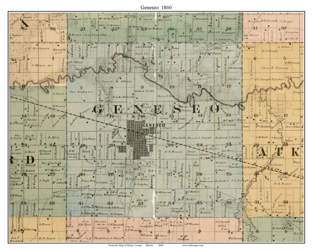 Geneseo 1860 - Old Town Map With Homeowner Names Reprint Genealogy ...