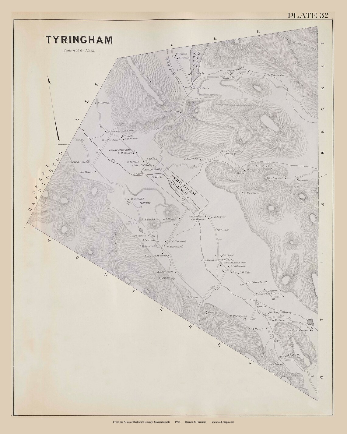 Tyringham 1904 Old Town Map Reprint Berkshire County - Etsy