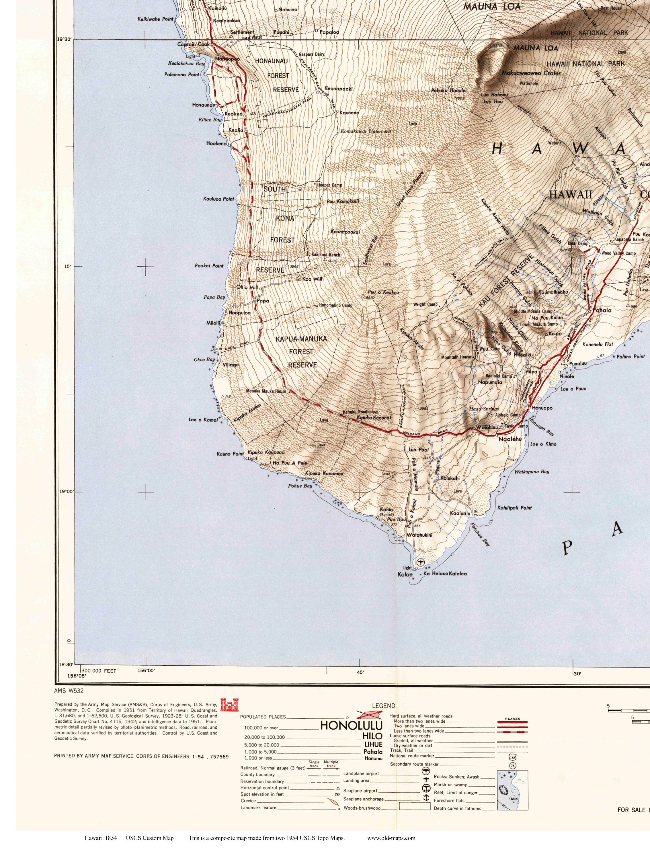 Hawaii Island 1954 USGS Old Topographic Map Custom Composite - Etsy