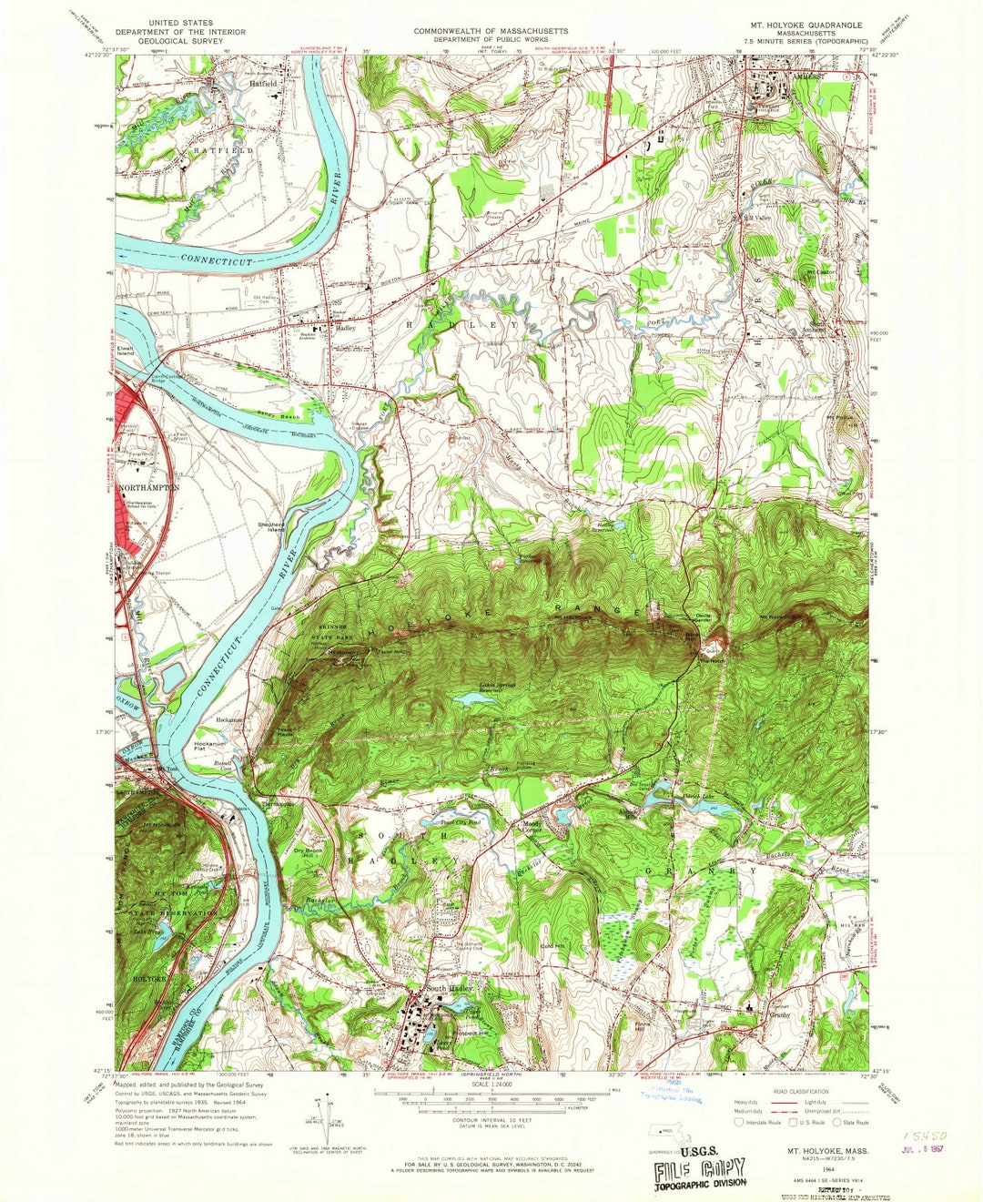 Mount Holyoke 1964 1967 Old Topo Map Amherst South Hadley 7x7 USGS ...