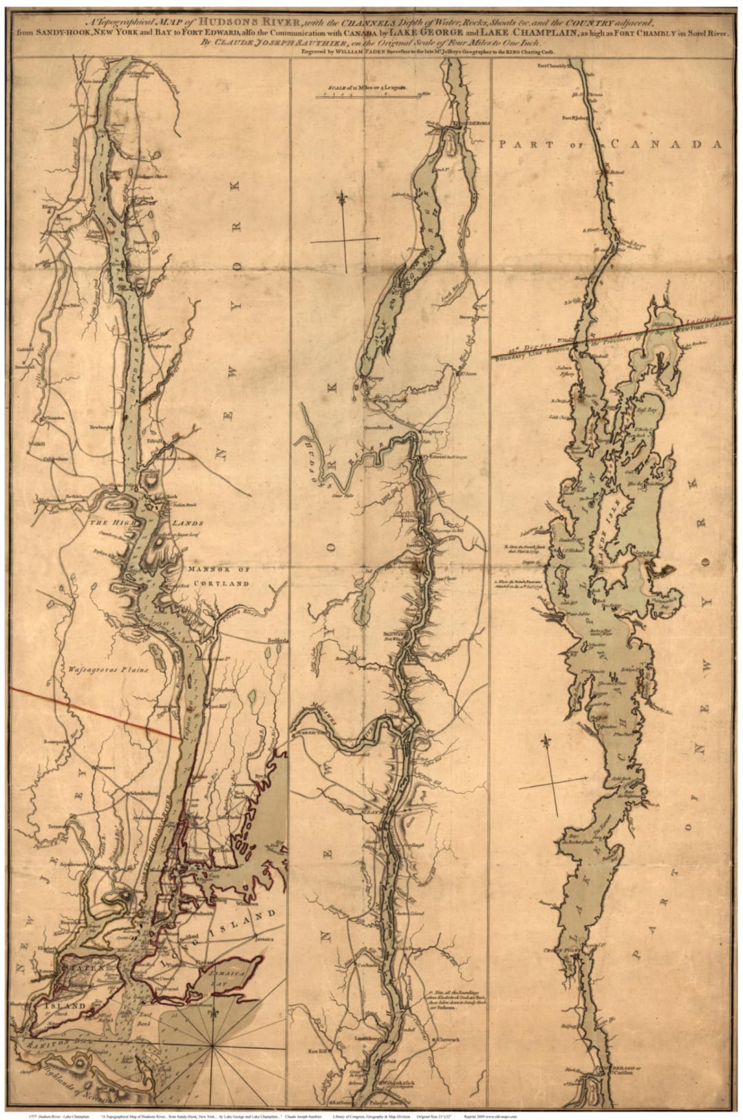 Hudson River & Lake Champlain 1777 Map by Sauthier, NY, VT - Reprint - Etsy