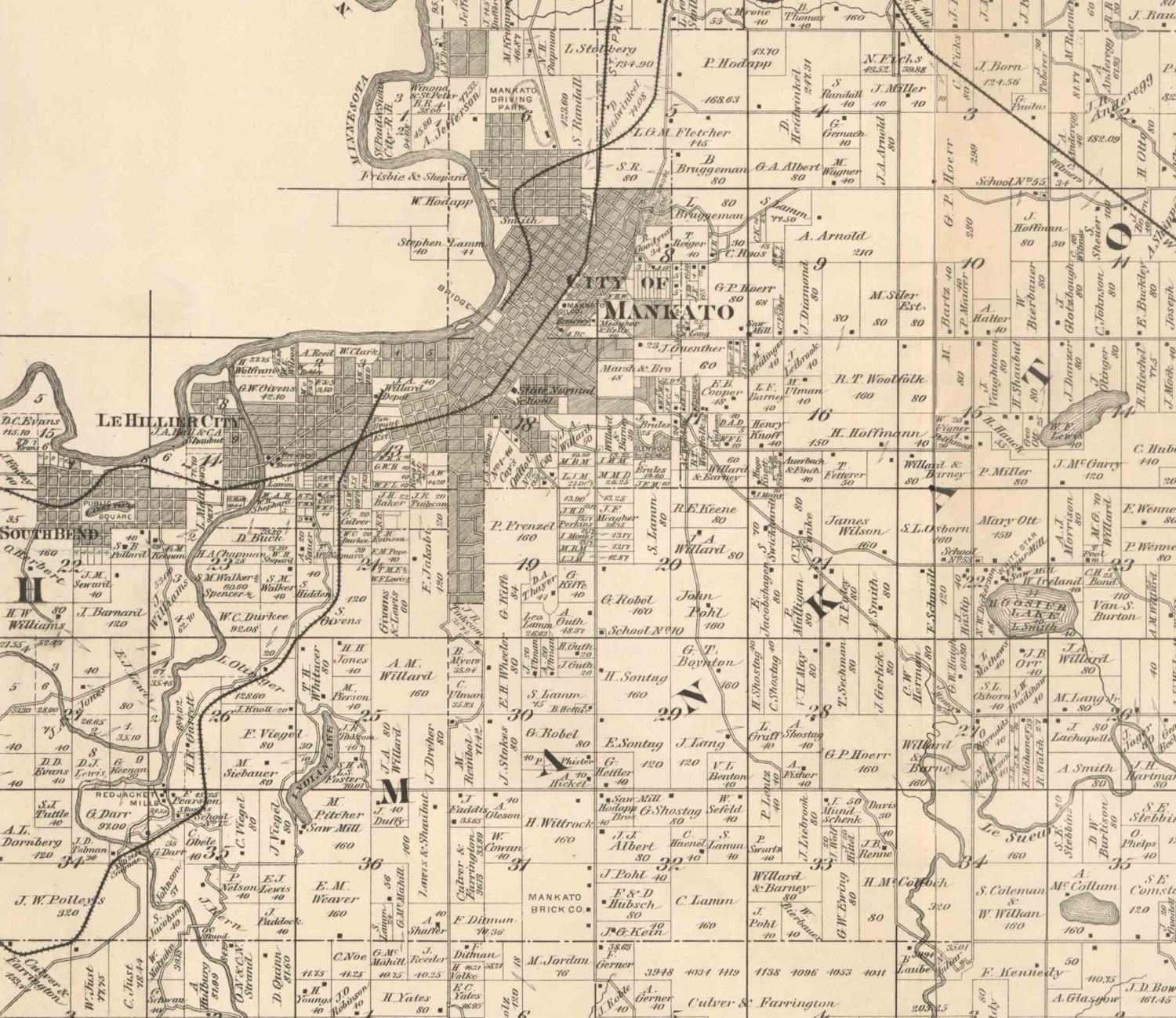 Blue Earth County Minnesota 1879 Old Wall Map Reprint With - Etsy
