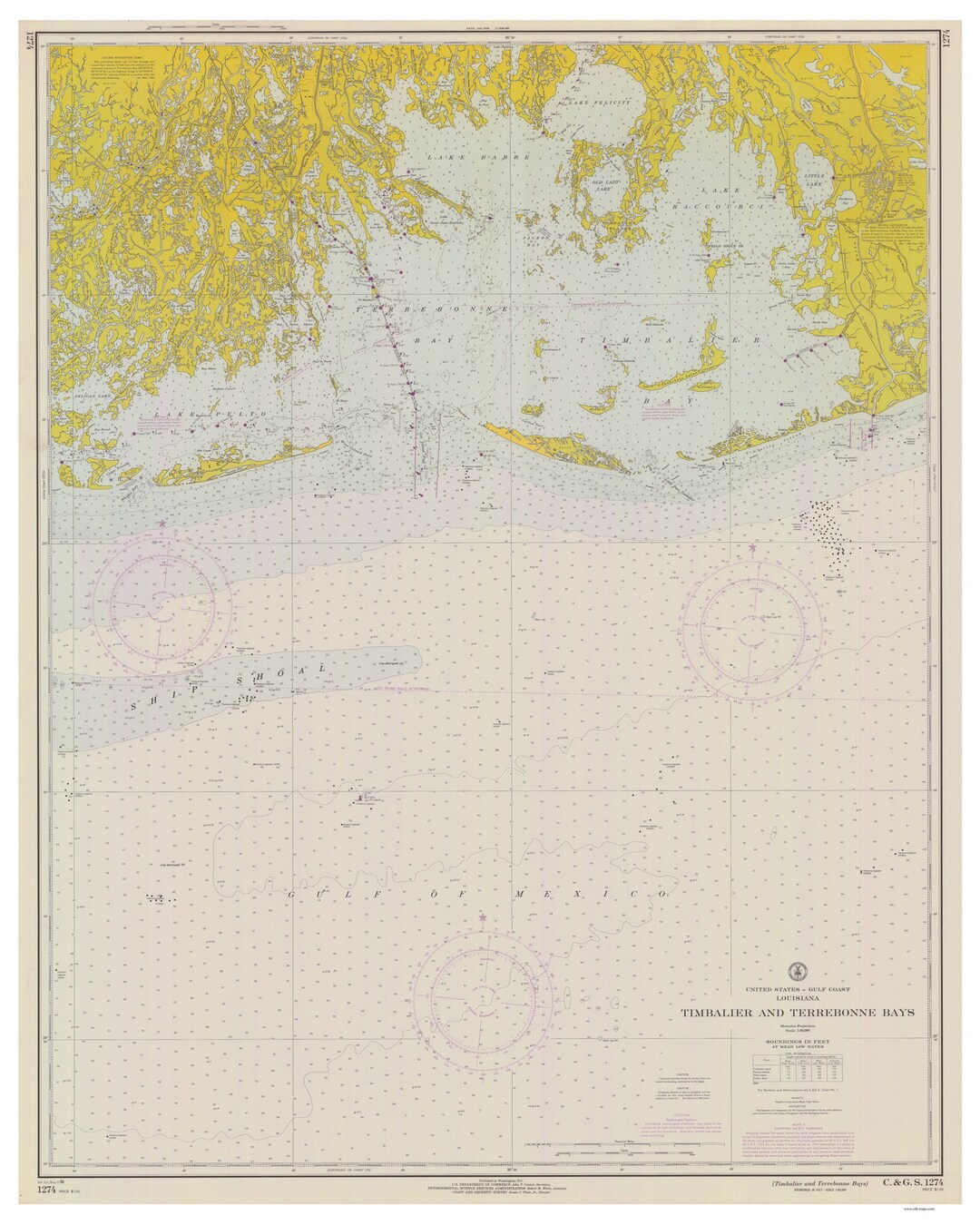 Timbalier & Terrebonne Bays Port Fouchon Leeville Pelican Island 1966 ...