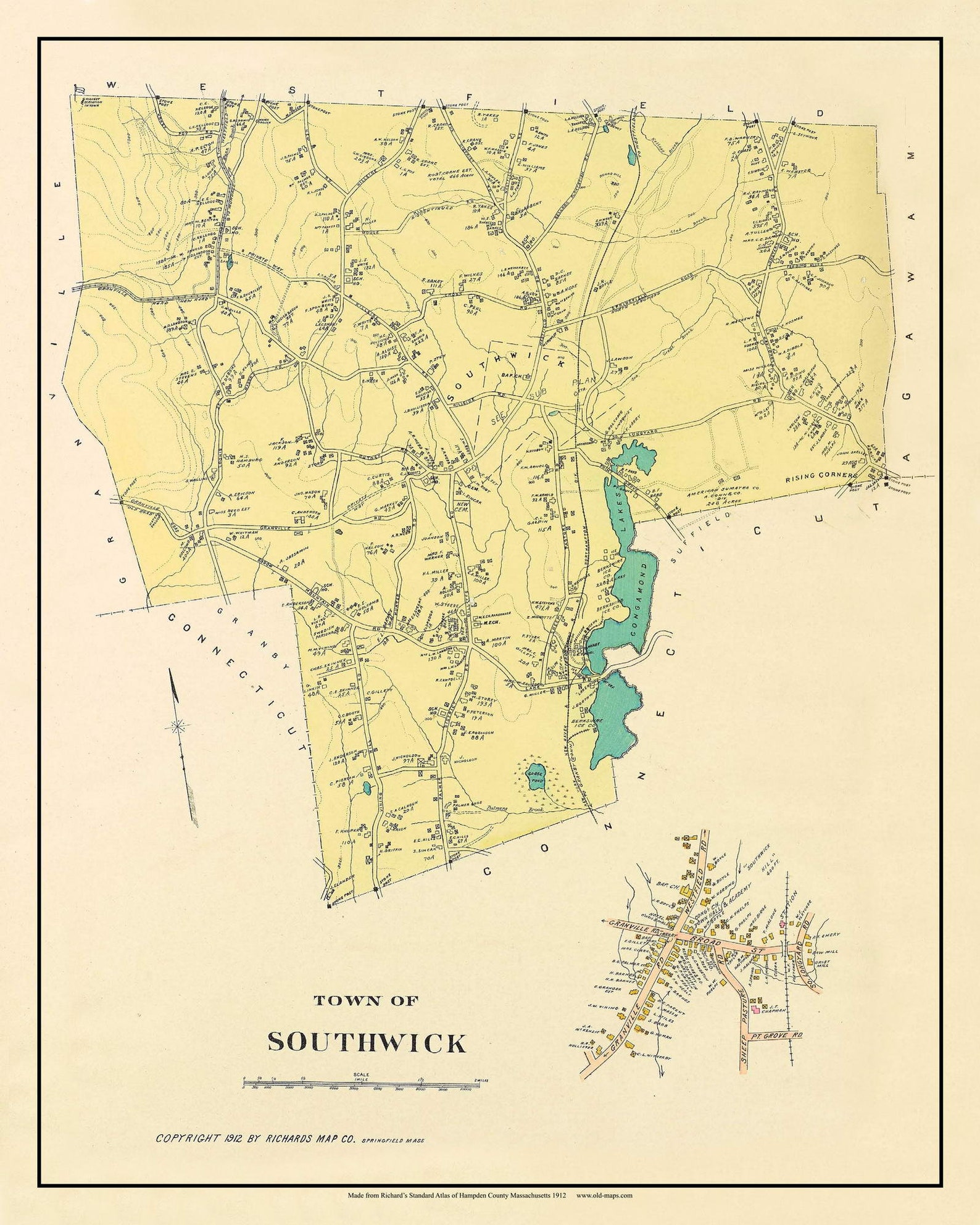 Southwick 1912 Old Town Map Custom Reprint Hampden County - Etsy
