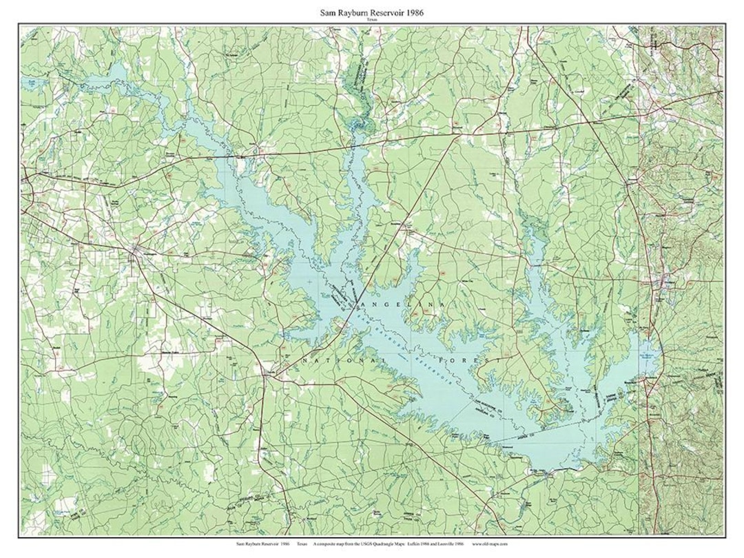 Sam Rayburn Reservoir 1986 Texas Old Map - USGS Composite Custom ...