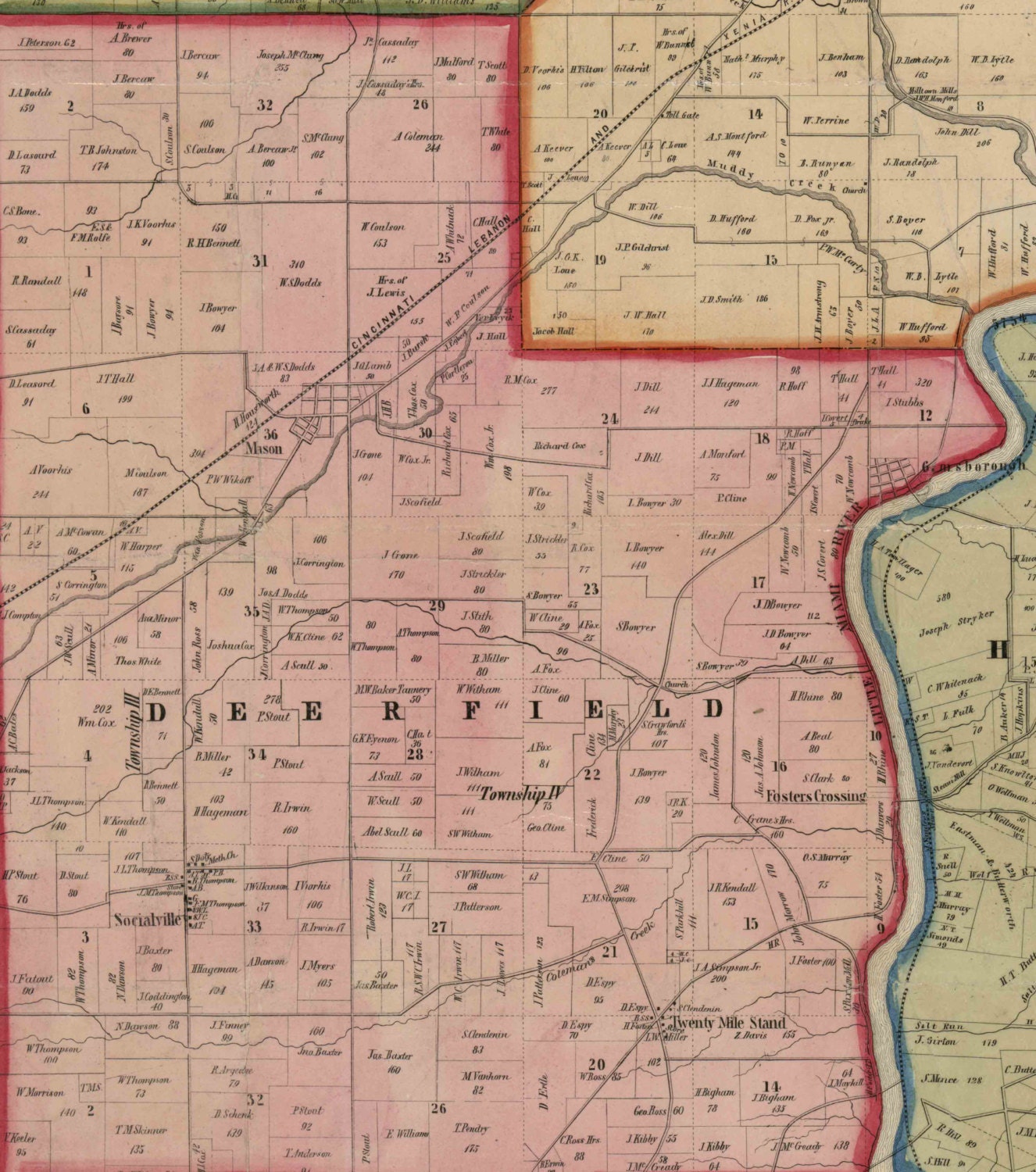 Warren County Ohio 1856 - Old Wall Map Reprint With Homeowner Names ...