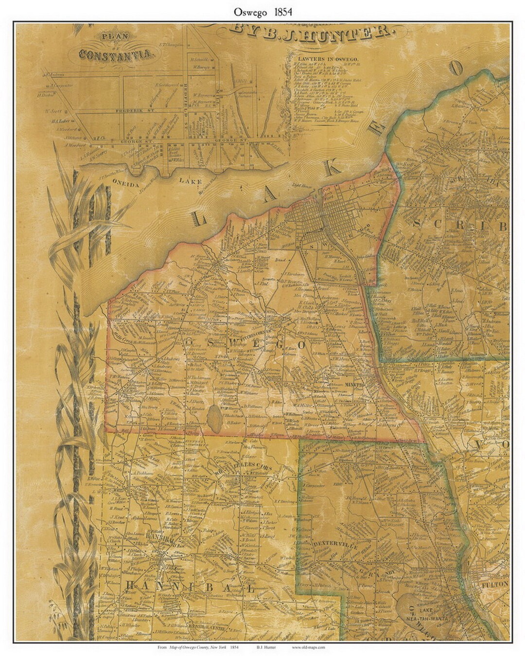 Oswego 1854 Old Town Map With Homeowner Names New York - Reprint ...