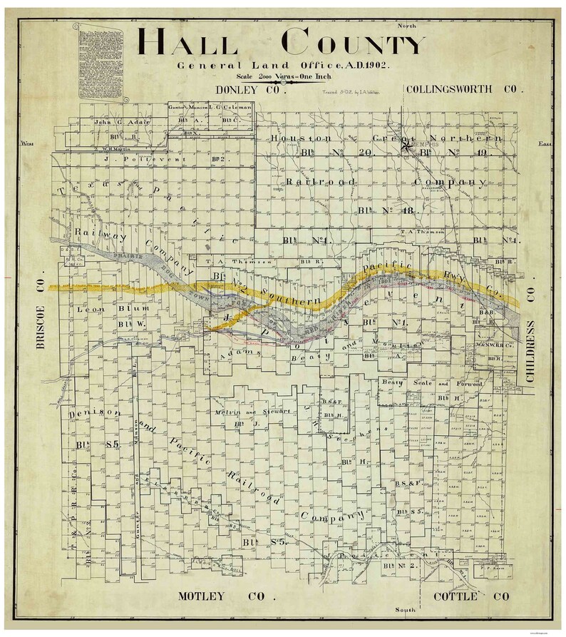 Hall County Texas 1902 Old Wall Map Reprint With Lot - Etsy