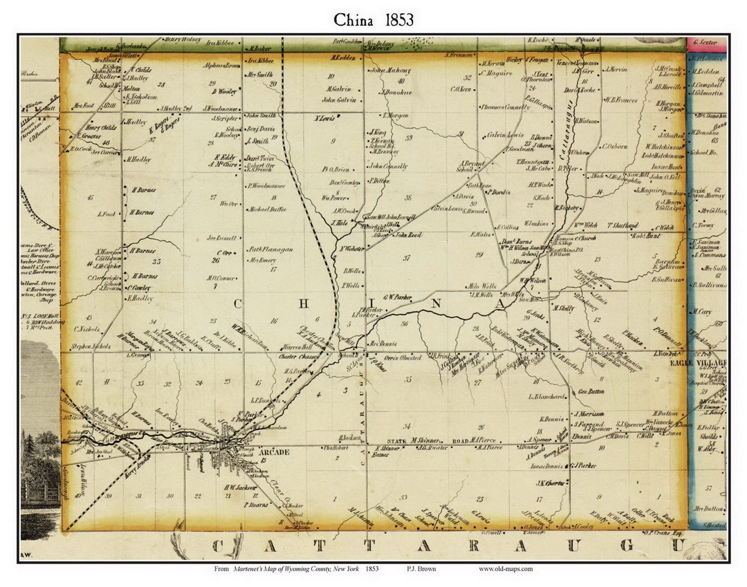 China 1853 Old Town Map With Homeowner Names New York Reprint Genealogy ...