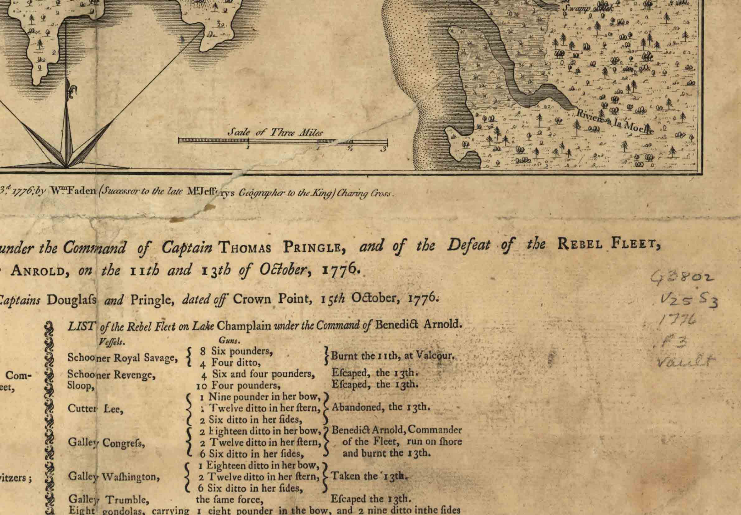 Lake Champlain Valcour Battle 1776 Map Manuscript Reprint Full | Etsy