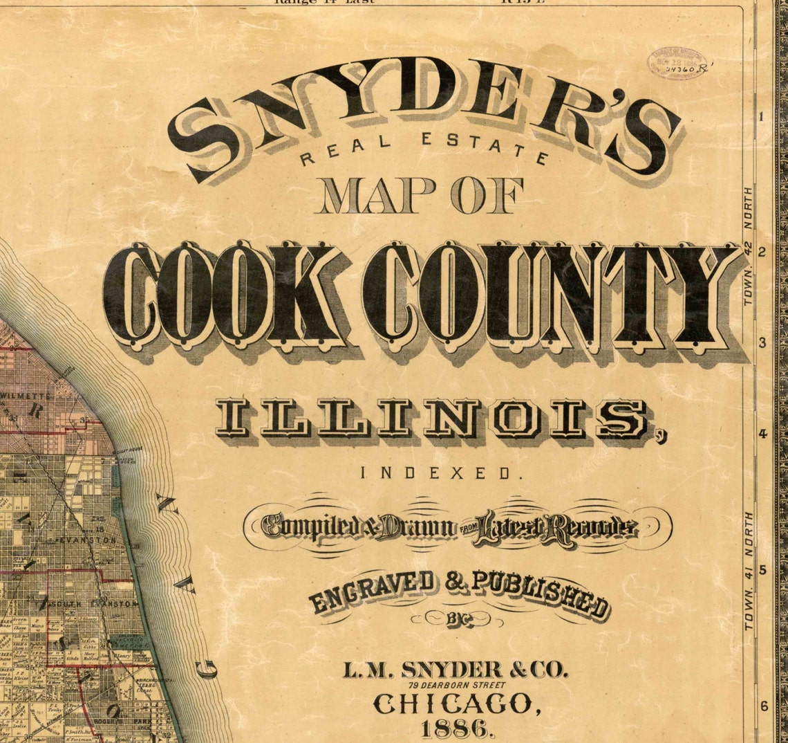 Cook County Illinois 1886 - Old Wall Map Reprint With Homeowner Names ...