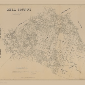 Bell County, Texas - 1879 - Old Wall Map Reprint With Land Owners Names ...