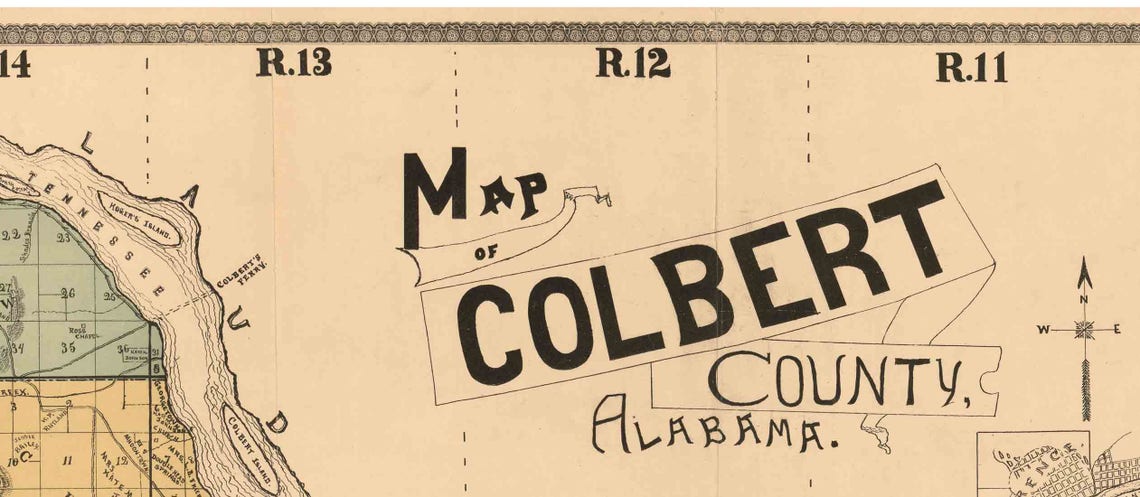Colbert County Alabama 1896 Old Wall Map With Landowner - Etsy