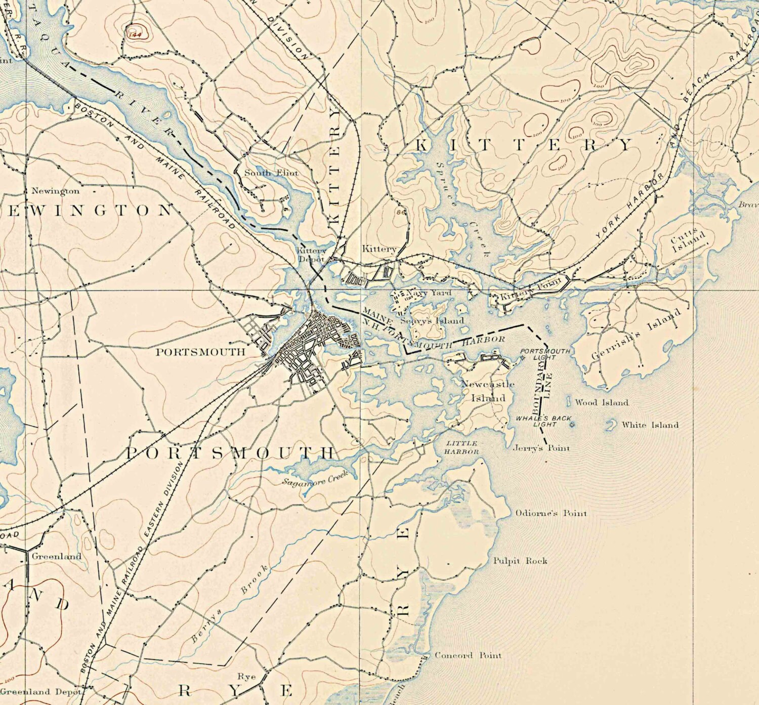 New Hampshire Seacoast 1894 USGS Old Topo Map Custom - Etsy