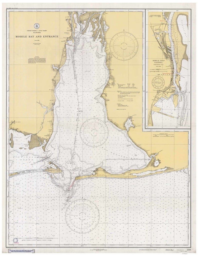Mobile Bay 1933 Nautical Old Map Reprint Alabama Fairhope - Etsy