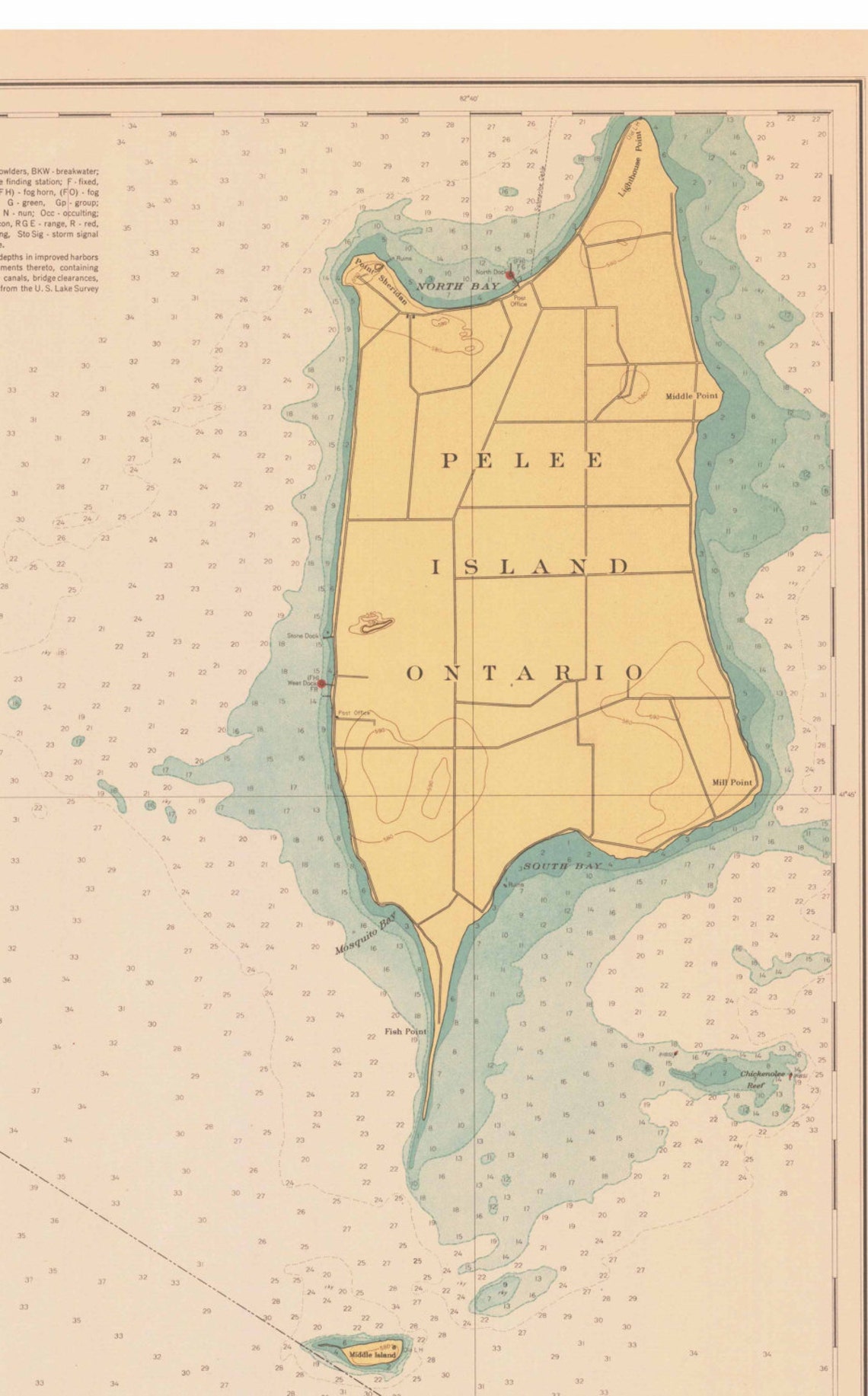 Lake Erie - 1943 - Islands in Lake Erie, Ohio - Nautical Map Reprint ...