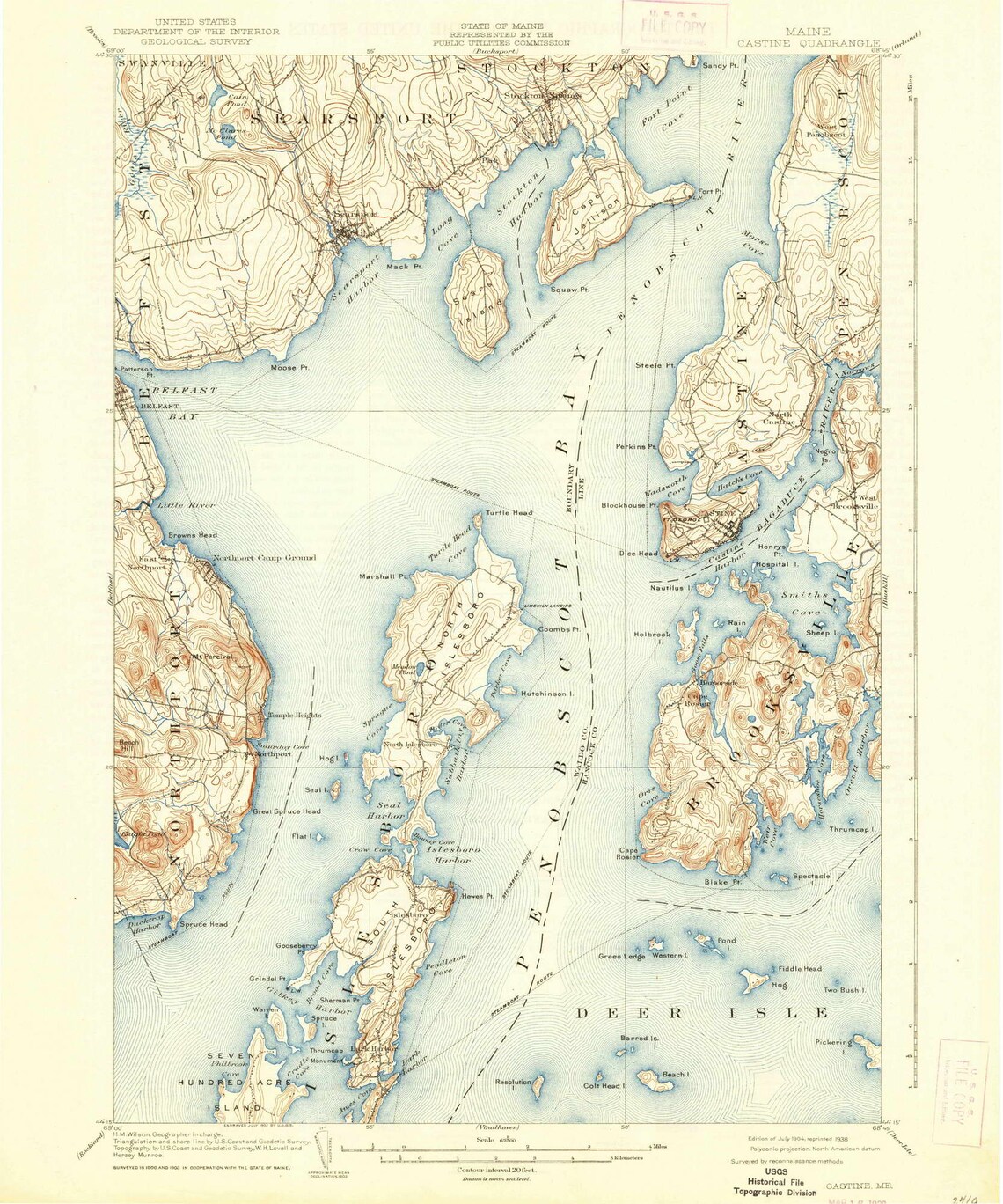 Castine 1904 1938 Old Topo Map Penobscot Bay Deer Isle - Etsy