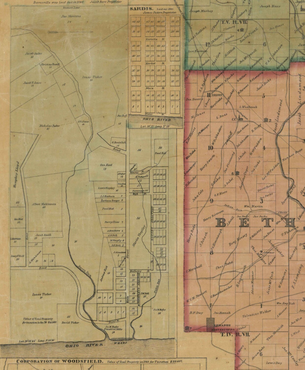 Monroe County Ohio 1869 Old Wall Map Reprint With Homeowner - Etsy
