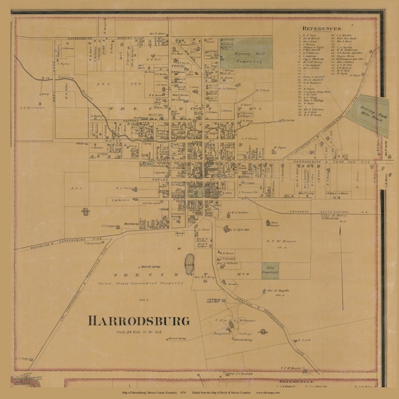 Harrodsburg Village 1876 Old Town Map With Homeowner Names | Etsy