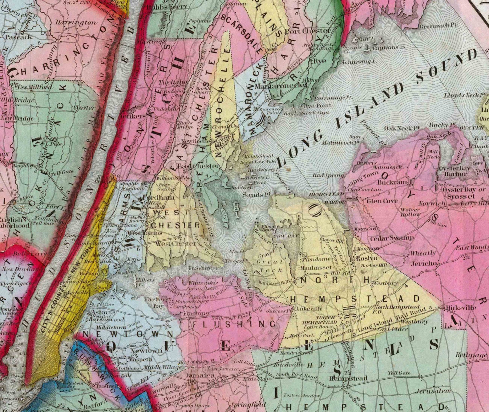 Old Map of New York City and Thirty Miles Round - 1853 by Colton ...