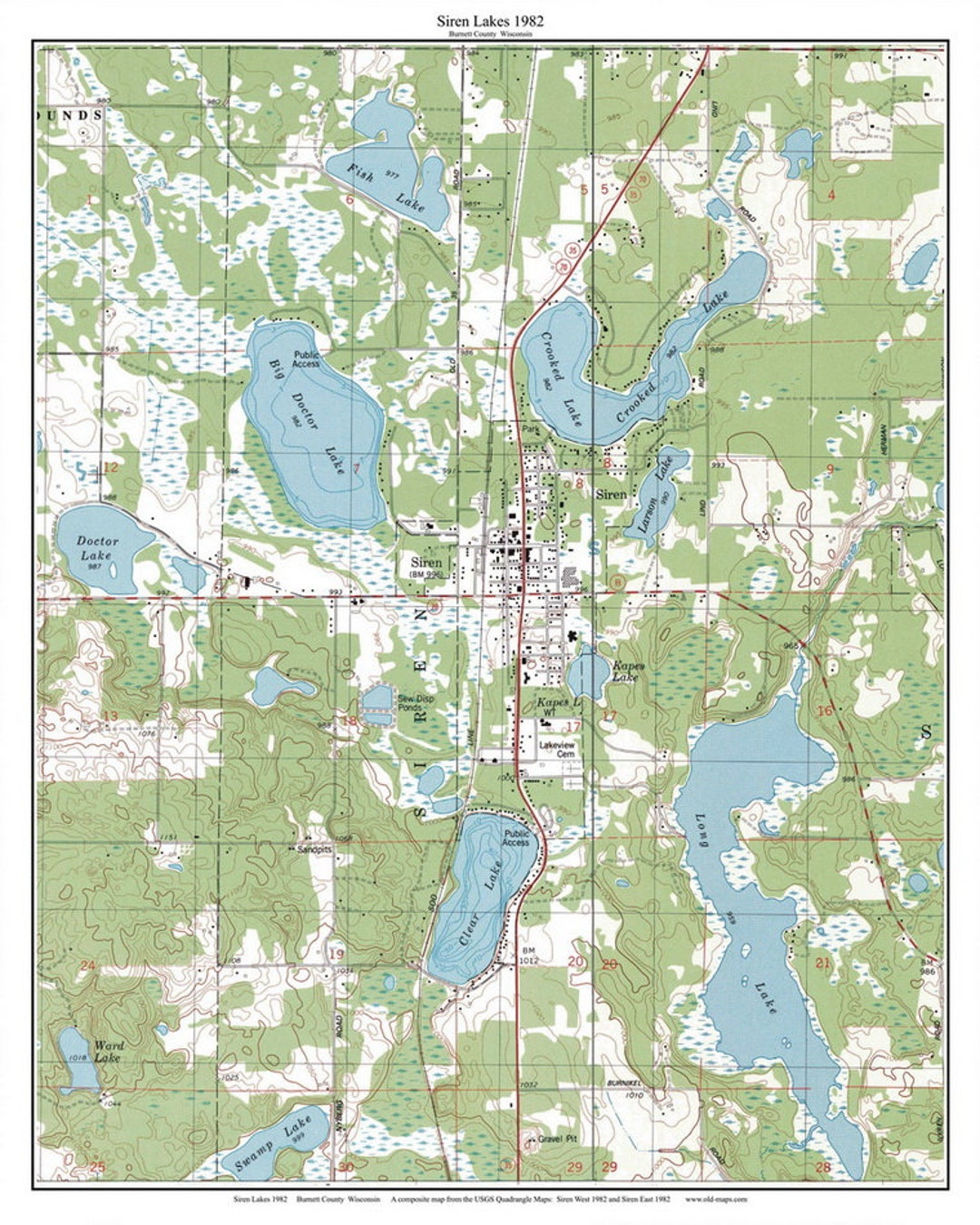 Siren Lakes 1982 Crooked Lake Big Doctor Lake Clear Lake Burnett County ...