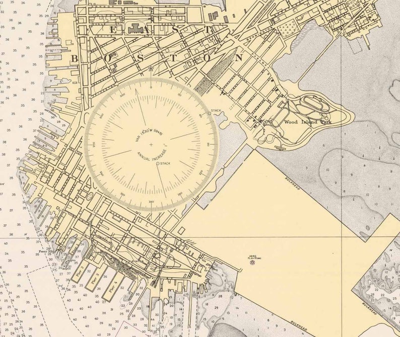 Boston Inner Harbor MA 1945 Nautical Map Reprint Harbors | Etsy