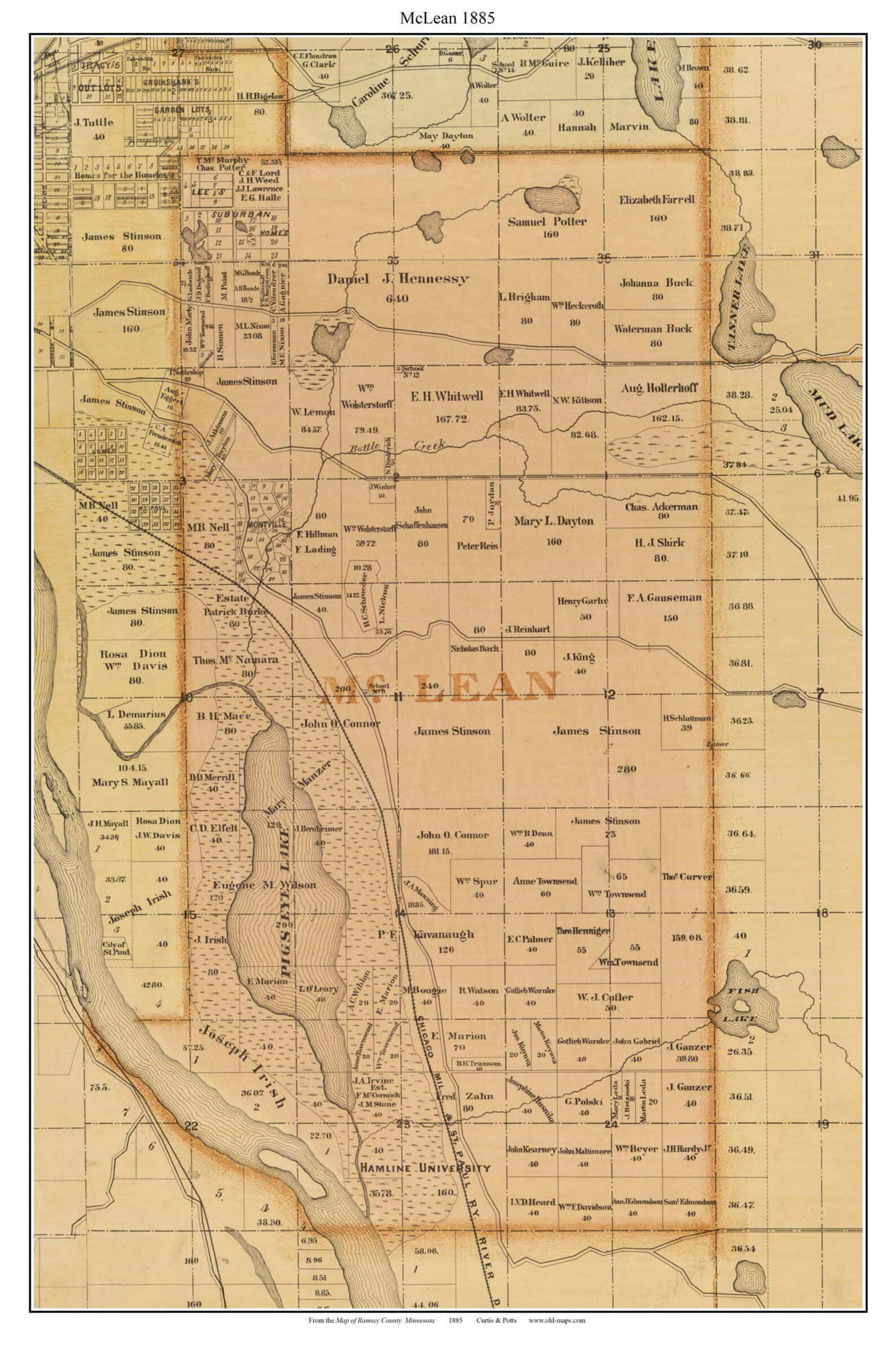 Mclean 1885 Old Town Map With Homeowner Names Minnesota | Etsy