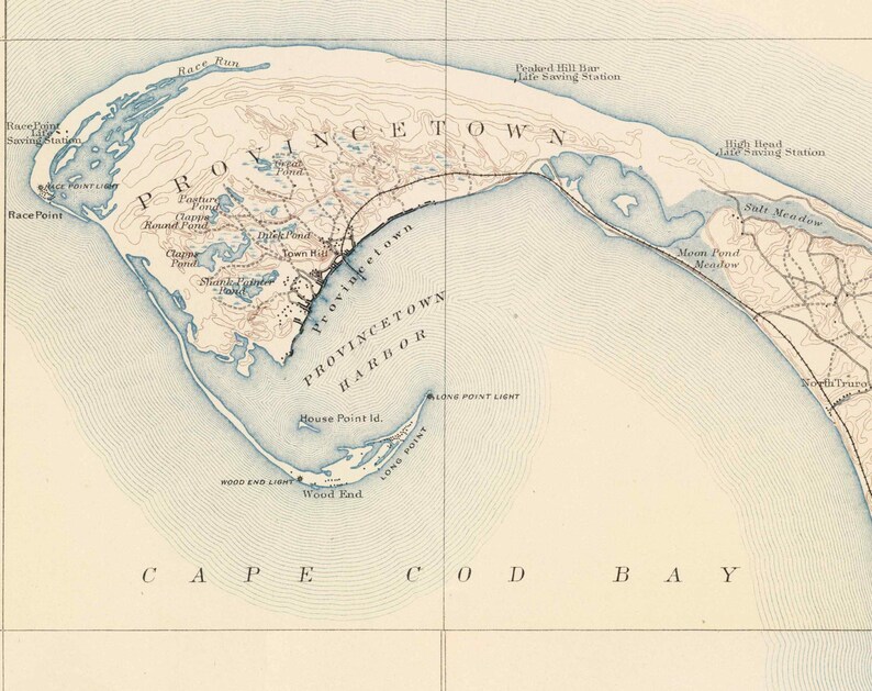 Cape Cod 1890 USGS Old Topographic Map Reprint Custom - Etsy