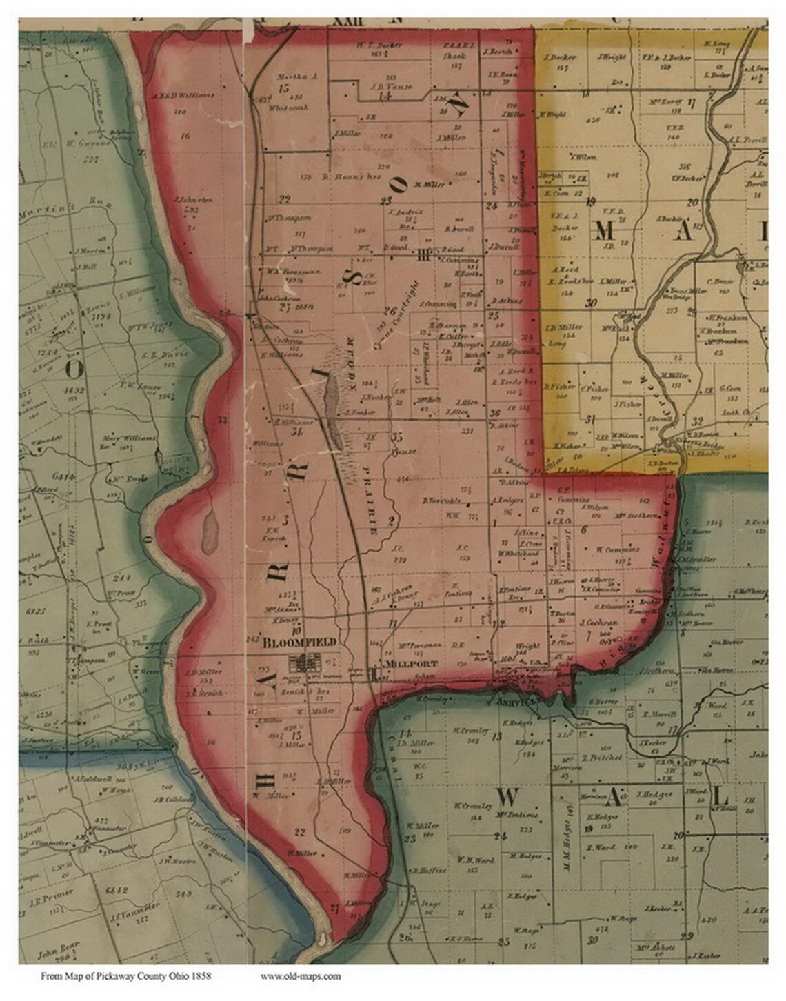 Harrison 1858 Old Town Map With Homeowner Names Ohio - Etsy