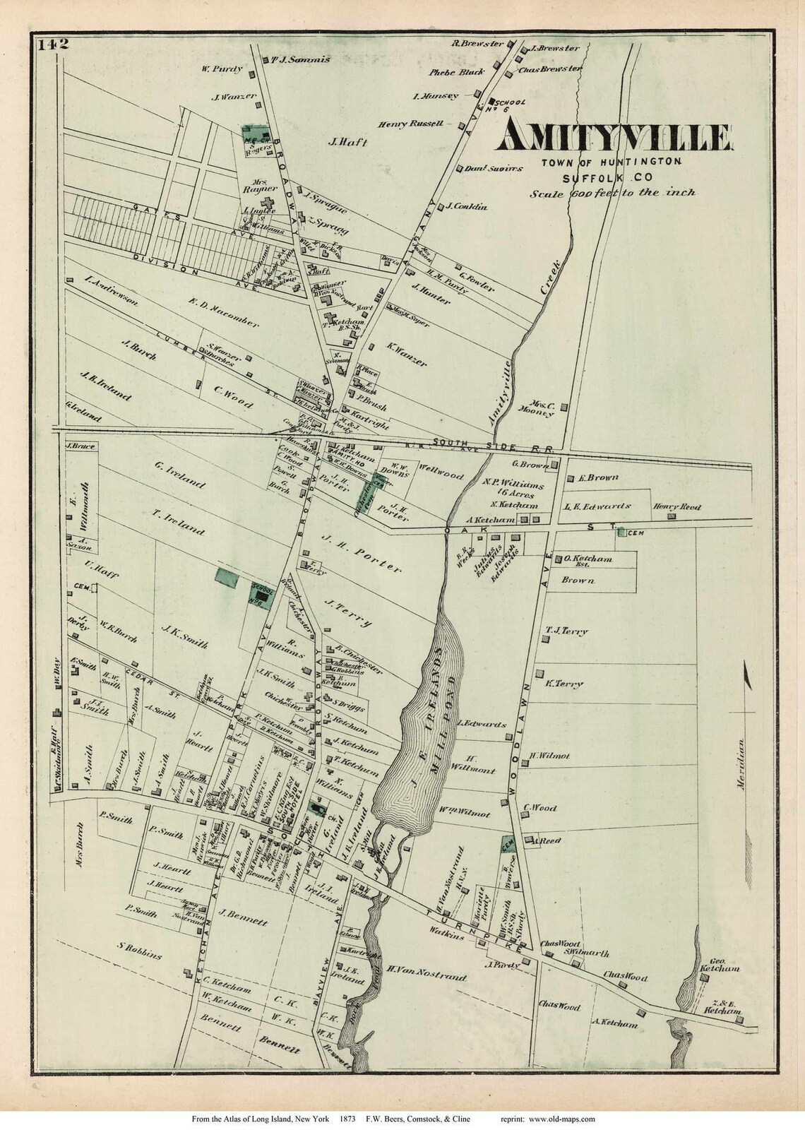 Huntington Amityville 1873 Old Map Long Island New York With - Etsy