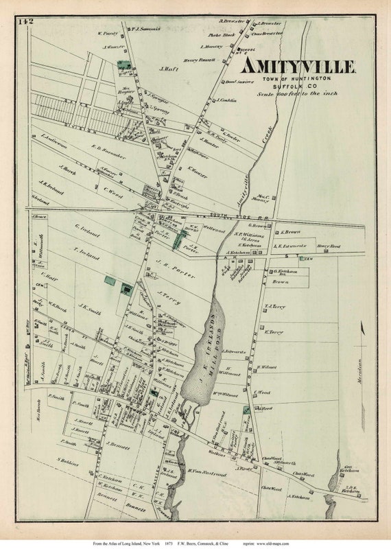Huntington Amityville 1873 Old Map Long Island New York With | Etsy