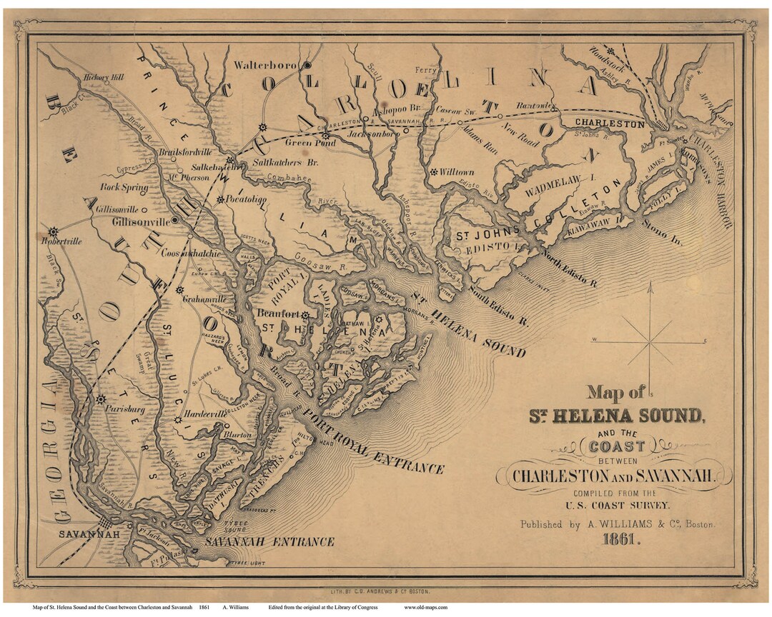 St Helena Sound Coast Map 1861 South Carolina From Charleston to ...