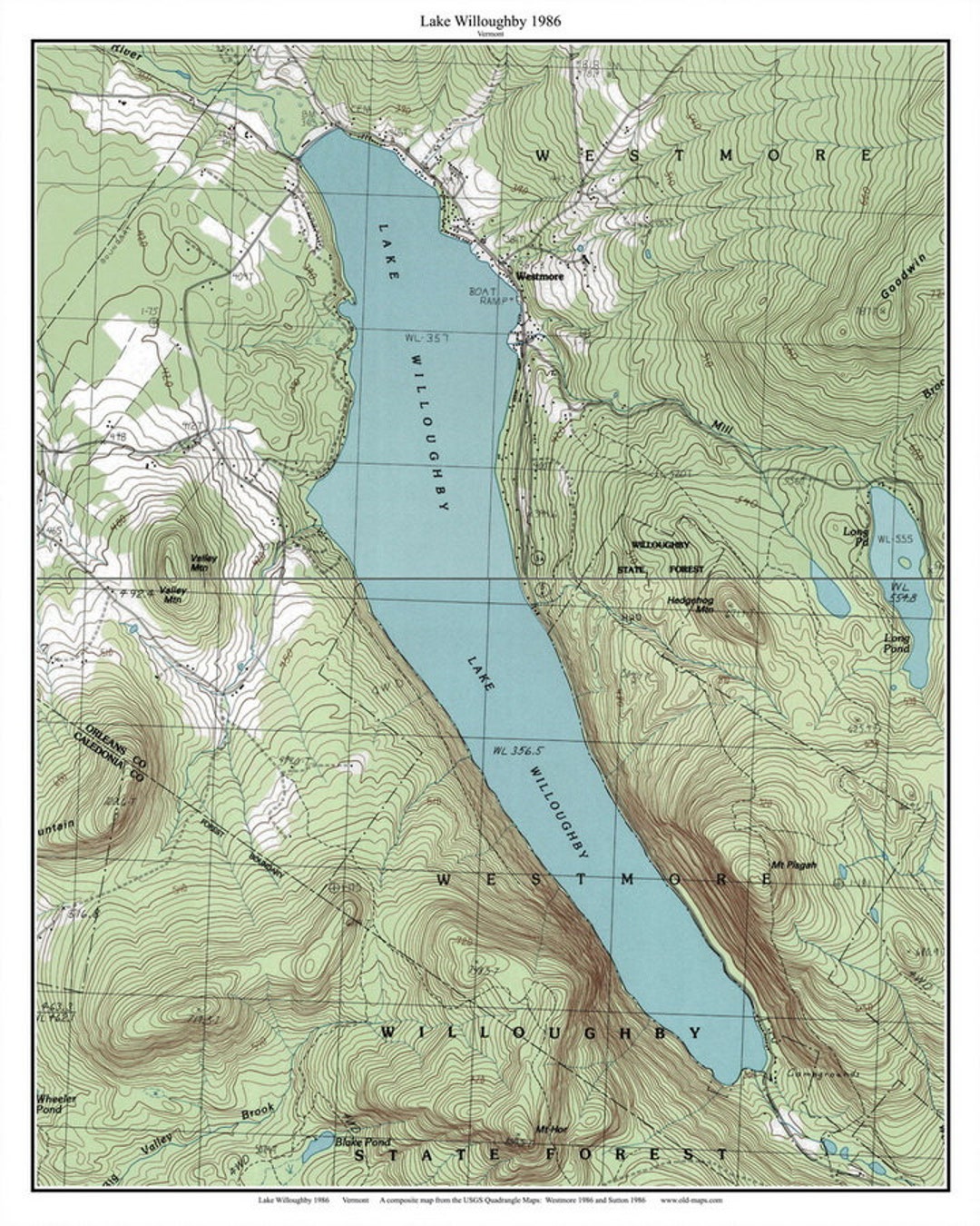 Lake Willoughby - 1986 Old Topographic Map Westmore USGS Custom ...