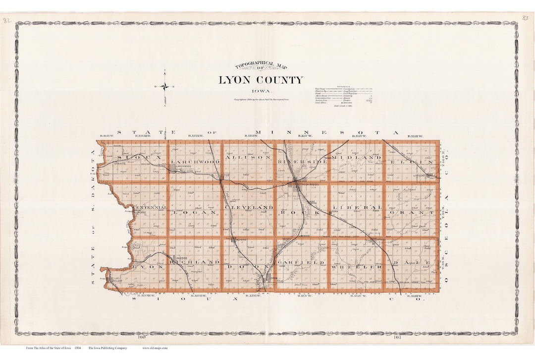 Lyon County 1904 - Old Town Map Reprint - Iowa State Atlas - Genealogy ...