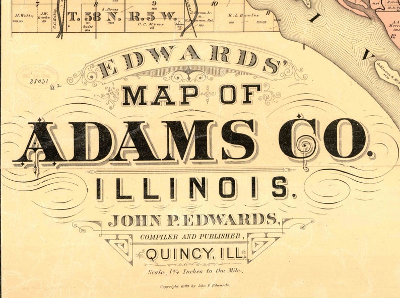 Adams County Illinois 1889- Old Wall Map Reprint With Homeowner Names ...