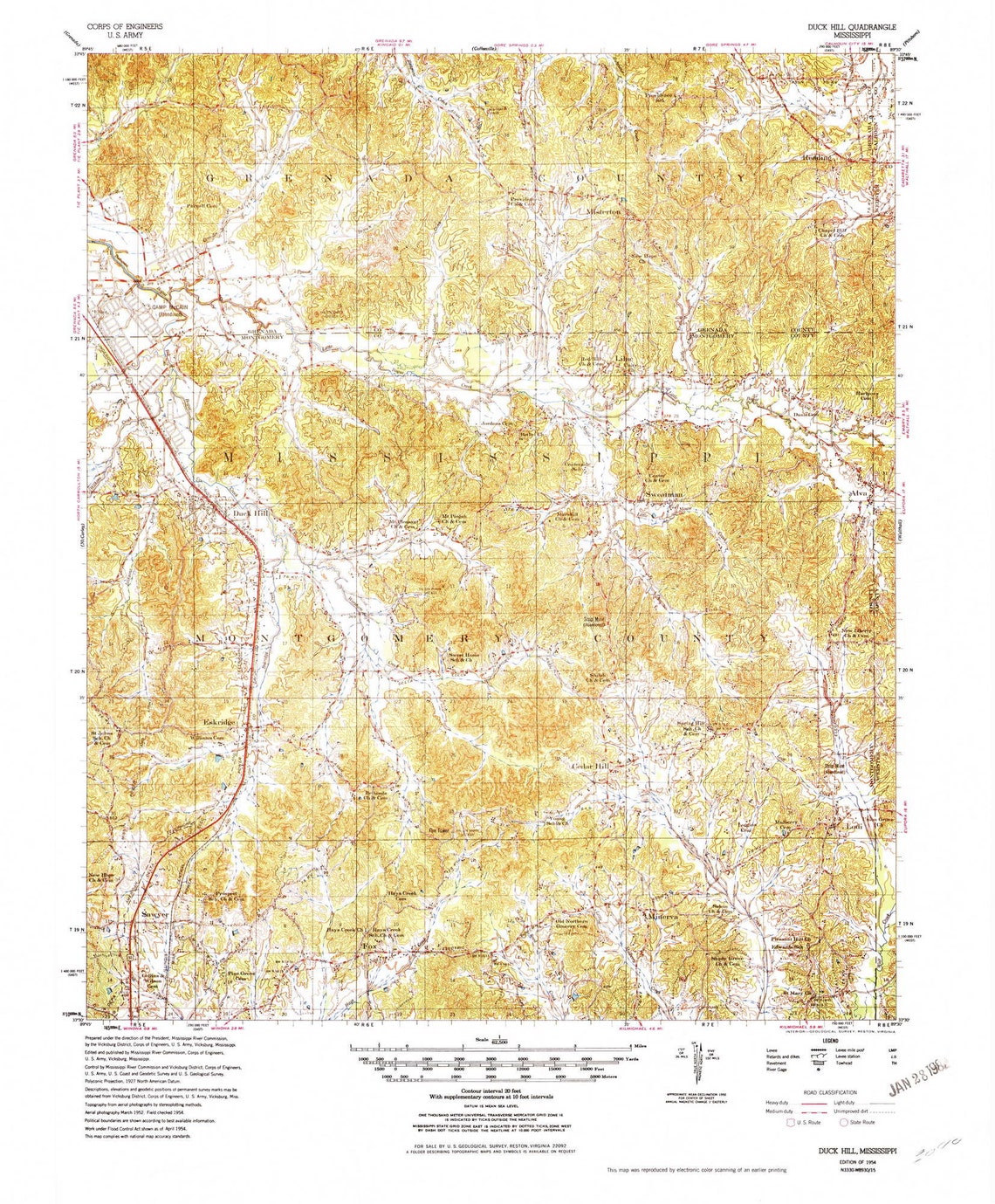Duck Hill 1954 Old Topo Map Alva Camp Mccain Lodi - Etsy