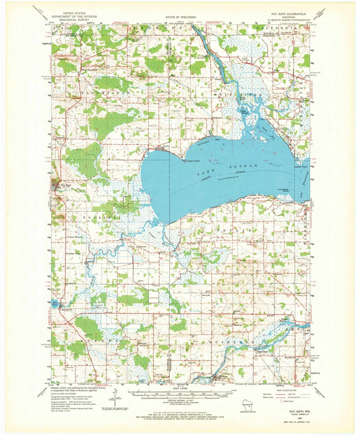 Poy Sippi 1961 1970 Old Topo Map Lake Poygan Quad - Etsy