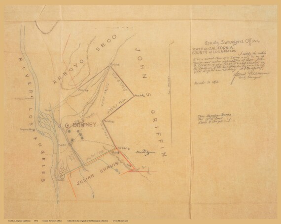 Los Angeles California 1872 Old Map Reprint California | Etsy