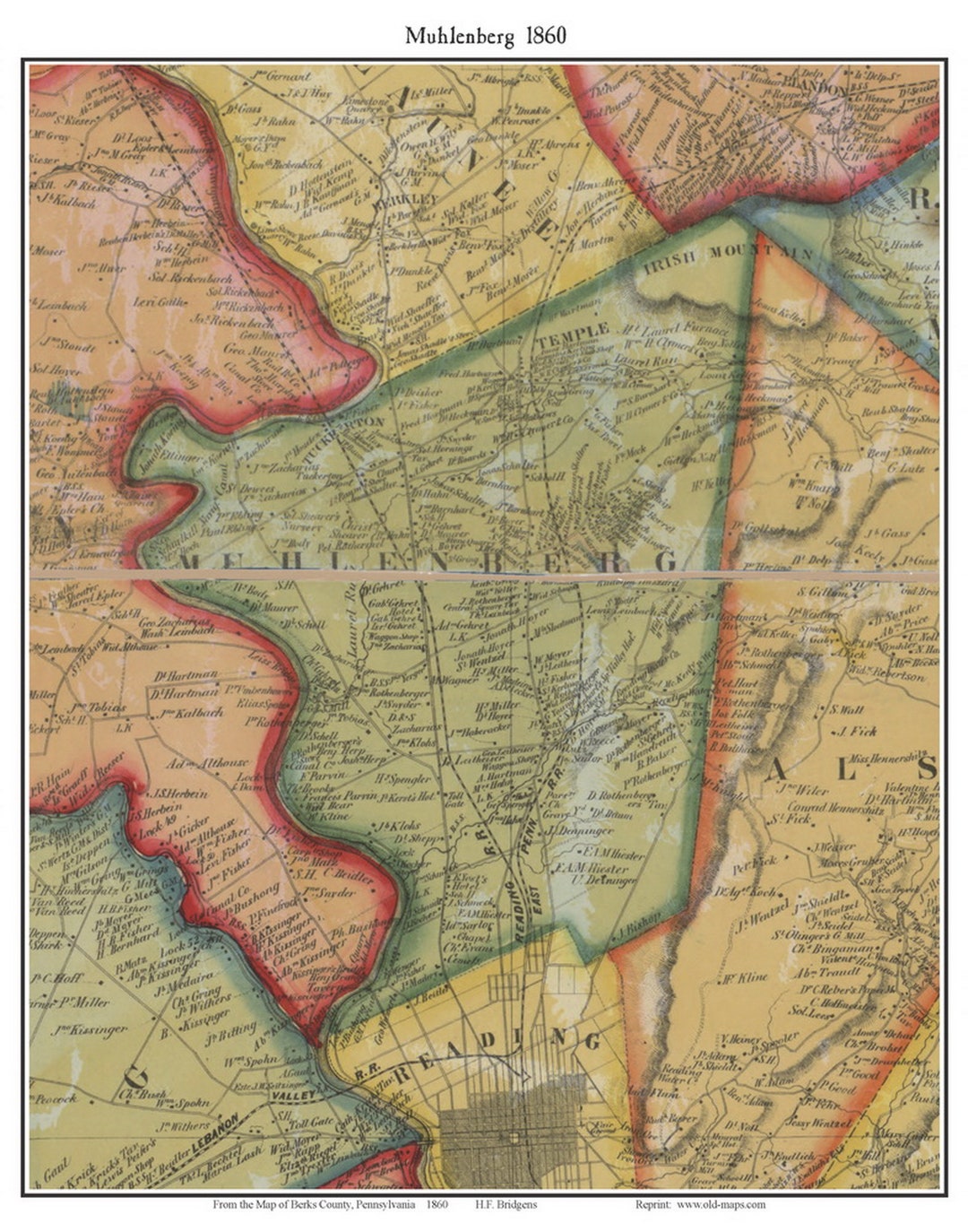 Muhlenberg 1860 Old Town Map With Homeowner Names - Etsy
