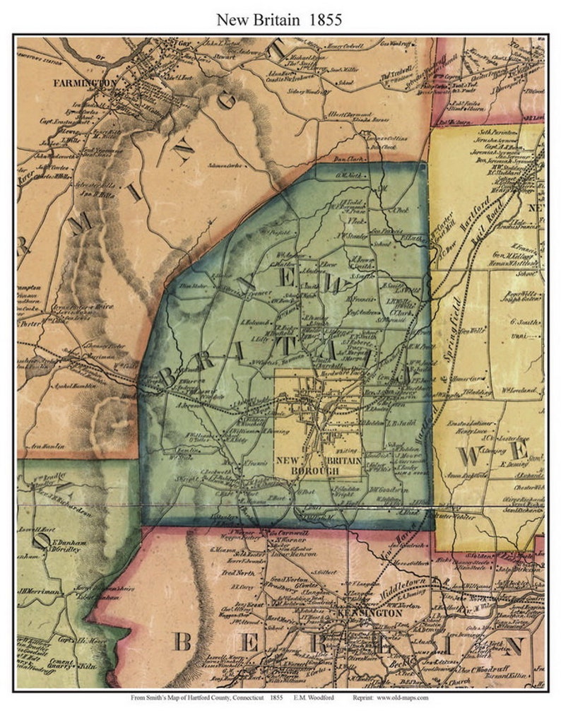 New Britain 1855 Old Town Map With Homeowner Names Connecticut ...