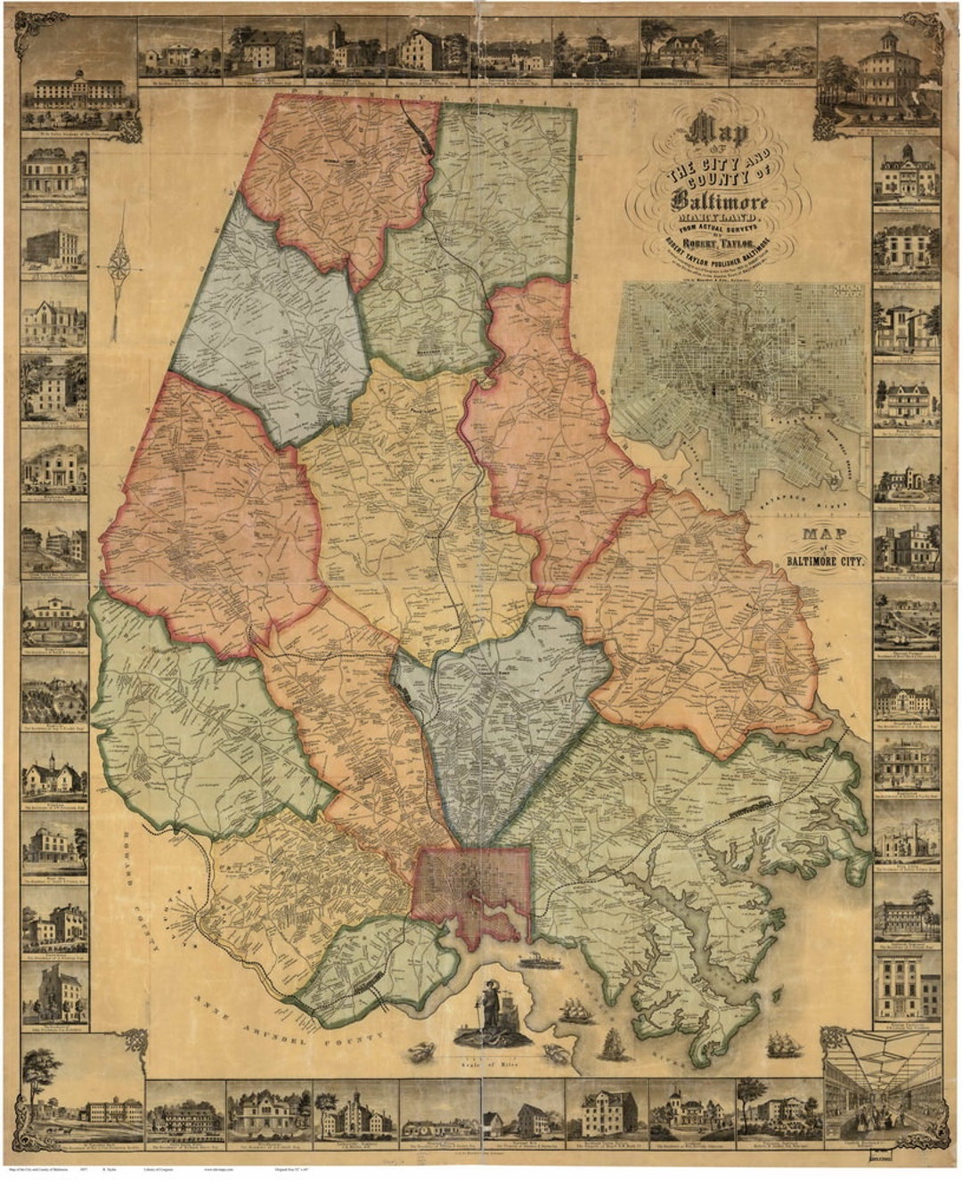 Baltimore County, Maryland 1857 by Robert Taylor - Old Wall Map Reprint ...