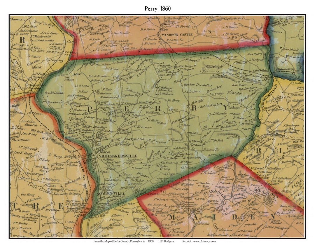 Perry 1860 Old Town Map With Homeowner Names - Pennsylvania - Reprint ...