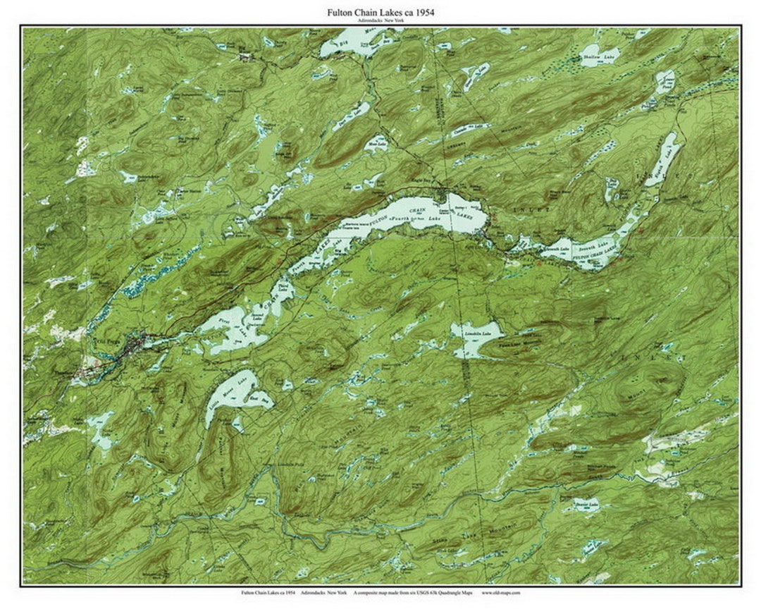 Fulton Chain of Lakes 1954 USGS Old Topographic Map - Reprint - Custom ...