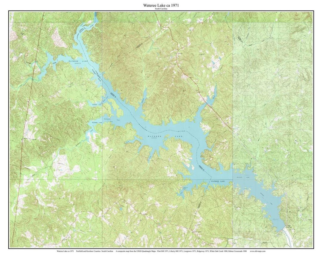 Wateree Lake 1971 Oid Topographic Map USGS Custom Composite Reprint ...