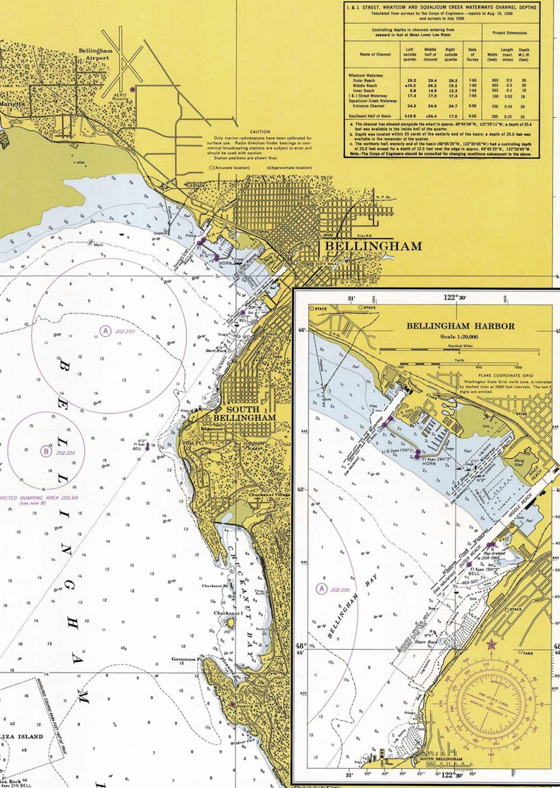 Bellingham Bay 1967 Nautical Map Washington Reprint PC | Etsy