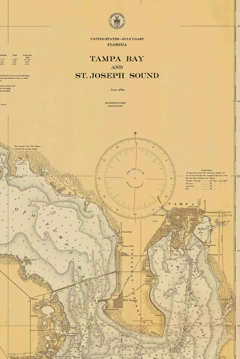 Tampa Bay to St Joseph Sound 1928 Nautical Map Tarpon Springs St ...