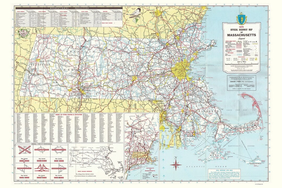Massachusetts 1970 State Highway Map Reprint - Etsy