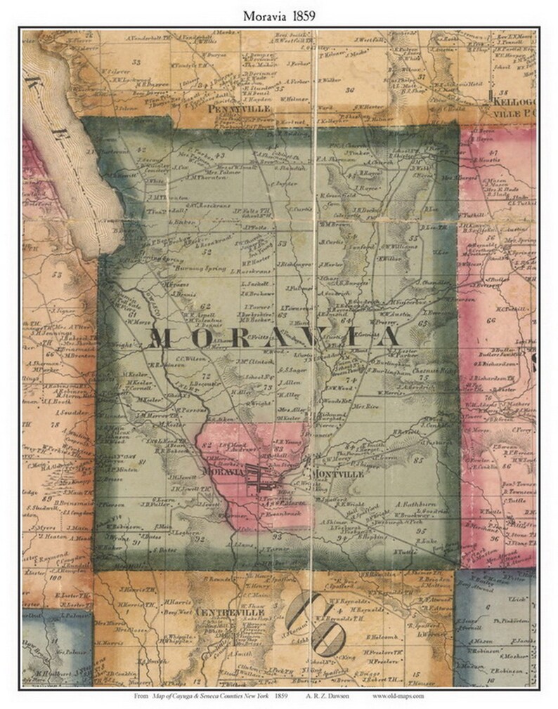 Moravia 1859 Old Town Map With Homeowner Names New York - Etsy